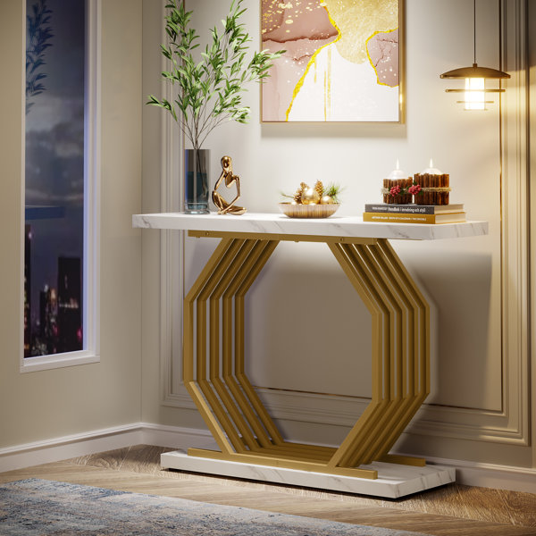 Mercer41 Hailynn 39.37'' Gold Console Table & Reviews | Wayfair